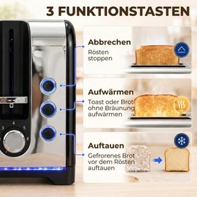 HOMCOM konvice a toastovač set s rychlovarnou konvicí 1,7 l a 7 stupni opečení pro snídaňový set v černé