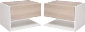 HOMCOM Sada 2 Floating Nočních Stolků Bez Noh K Hanging Noční Stolky s 1 Zásuvkou a Otevřenou Policou pro Ložnici 46x30x30 cm Dub a Bílá