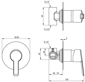 Deante Arnika, 1-výstupová podomítková baterie bez přepínače, grafitová, BQA_D44L