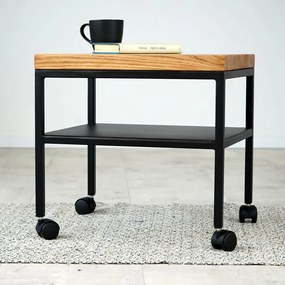 Odkládací stolek Mobile s kolečky a masivní dubovou deskou 40 mm