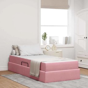 Postel s úložným prostorem a matrací Růžová 100 x 200 cm samet 3399705
