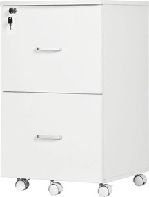 Šuplíkový kontejner na kolečkách Vinsetto - kancelářský nábytek s 2 zamykatelnými šuplíky z MDF a dřevotřísky, rozměry 43L x 45W x 72H cm, Bílý