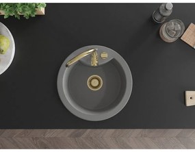 Mexen Diego, granitový dřez 488x488x167 mm, 1-komorový, šedá se zlatým sifonem, 6512481000-71-G