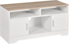 HOMCOM TV Skříňka pro Obývací Pokoj s Velkým Úložným Prostorem, Otevřené Police, Správa Kabelů, Klasický Design 105x40x52 cm Bílá | Aosom