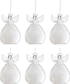 6ks vánoční skleněná ozdoba anděl s peříčky Angel - 8*11 cm