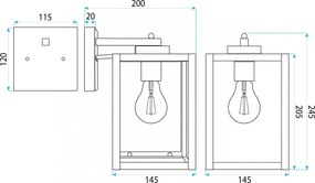 Toolight Toolight, JNH038-1G, venkovní nástěnné svítidlo se skleněnými tabulkami, 1× E27, IP44, černá matná, OSW-56224