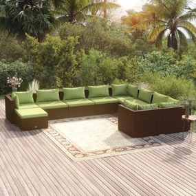 vidaXL 10dílná zahradní sedací souprava s poduškami polyratan [3102679] Barva: Hnědá a zelená