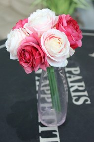 Bílo růžová umělá kytička 7ks růží 24cm