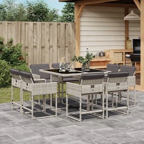 9dílný zahradní jídelní set s poduškami světle šedý polyratan 3278146