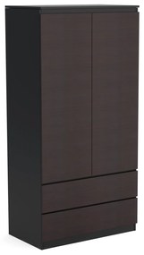 Šatní skříň 90cm se 2 zásuvkami a věšákem LUNE Černá/Wenge