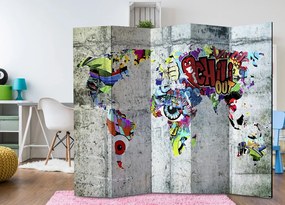 Pokojová zástěna Svět graffiti - světová mapa s kontinenty v textuře street art