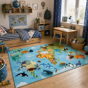 Obsession, Dětský kusový koberec Torino kids 233 WORLD MAP, 80x120, vícebarevná, dětský pokoj