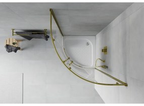 Mexen Rio půlkruhový sprchový kout 70 x 70 cm, Pruhy, Zlatá + sprchová vanička Rio, Bílá - 863-070-070-50-20-4710