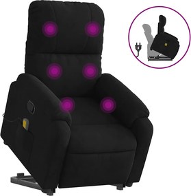 Zvedací masážní polohovací křeslo černé tkanina z mikrovlákna 3204939