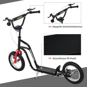 HOMCOM Dětská koloběžka Scooter Městská koloběžka od 5 let s 12palcovými pneumatikami v černé barvě 120x58x75-80 cm pro bezpečnou zábavu při jízdě | …
