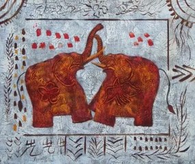 Sloni v boji - 60 x 90 cm