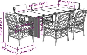 7dílný zahradní jídelní set s poduškami světle šedý polyratan 3212066