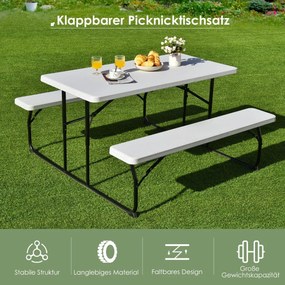 Costway Camping Table Set Skládací piknikový stůl s lavicemi, bílý