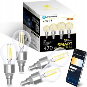 Smart Led žárovky 4 ks, Aigostar, E14/G45, 4,5W, 470 lm