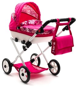 Dětský kočárek pro panenky New Baby COMFORT růžový květy Barva: Růžová