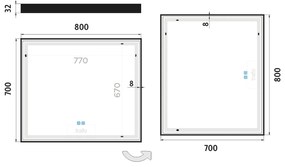 Nimco Černé LED zrcadlo 800x700 se dvěma dotykovými senzory - ZPC 13003VX-90