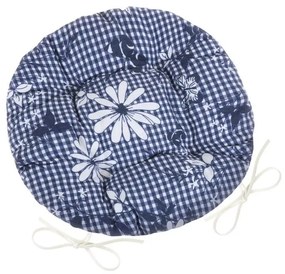 Bellatex Sedák DITA kulatý prošívaný průměr 40 cm Kostička s květem modrá