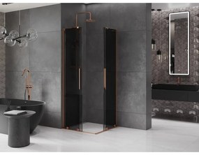 Mexen Velar L Duo, sprchový kout s posuvnými dveřmi 90 x 90 cm, 8mm šedé sklo, růžové zlato, 871-090-090-02-43-60