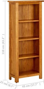 Knihovna se 4 policemi 45 x 22 x 110 cm masivní dubové dřevo 331740