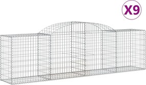 Klenuté gabionové koše 9 ks 300x50x80/100 cm pozinkované železo 3146690