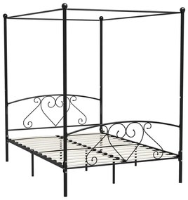 Petromila Rám postele s nebesy černý kovový 160 x 200 cm
