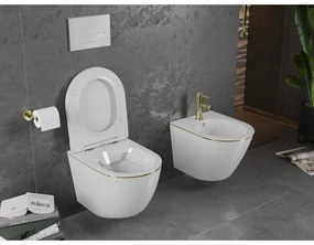 Mexen Lena WC mísa Rimless s pomalu padající deskou slim, duroplast, bílá/Zlatá geometrický vzor - 30224005