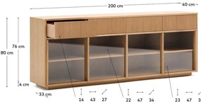 Vitrína v dekoru dubu s posuvnými dveřmi v přírodní barvě 200x80x40 cm Helvine – Kave Home