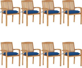 vidaXL Stohovatelné zahradní židle s poduškami 8 ks masivní teak [3073287] Barva: Modrá
