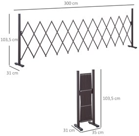 Outsunny nůžková mřížová brána, výsuvná 35-300 cm, ideální pro zahradu, hliník, hnědá, H103,5 cm| Aosom