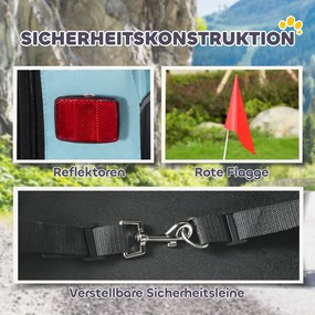 Skládací přívěs na kolo s bezpečnostními odrazkami, vodítko, pro středně velké psy do 20 kg 143 x 70 x 90 cm Světle modrý