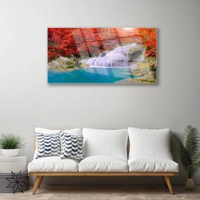Obraz na skle Podzimní Vodopád Les 120x60 cm