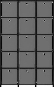 Výstavní police 15 přihrádek s boxy černá 103x30x175,5cm textil 322619