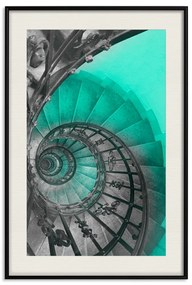 Plakát Křivolaké schody - abstrakce s architekturou v tyrkysovo-šedých odstínech