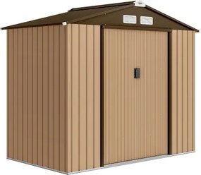 Outsunny venkovní kůlna 2,42 m² 213x130x185 cm se posuvnými dveřmi, větráním a fundamentovým setem, žlutá