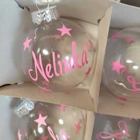 PLASTOVÁ vánoční ozdoba s textem 8cm - růžové písmo