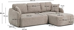 Taupe žinylková rozkládací rohová pohovka (pravý roh/s lenoškou) Laira – Kave Home