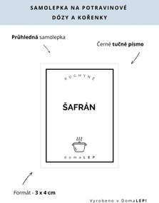 Samolepka na kořenky ŠAFRÁN průhledná 3 × 4 cm tučné písmo