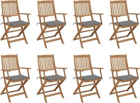 vidaXL Skládací zahradní židle s poduškami 8 ks masivní akácie [3075090] Barva: Šedá