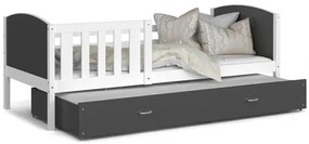 Dětská postel TAMI P2 90x200 cm s bílou konstrukcí v šedé barvě s přistýlkou