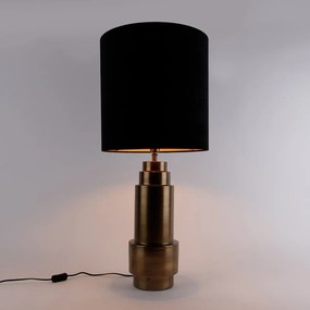 Stolní lampa bronzová s sametovým stínítkem černým se zlatem 40 cm - Bruut