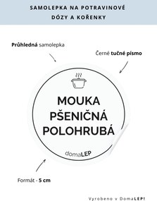 MOUKA PŠENIČNÁ POLOHRUBÁ - omyvatelná samolepka na dózu, výběr rozměrů Ø 5 cm / 5 x 5 cm / 6 x 8 cm | DomaLEP