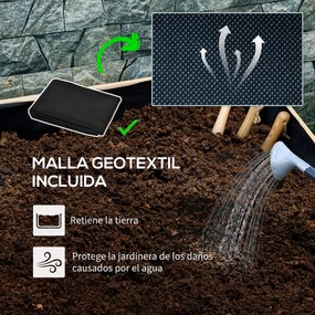 Dřevěný květináč s kolečky Outsunny pro zahradu s drenážními otvory a netkanou textilií pro pěstování květin a rostlin na balkóně nebo terase 89x48x4…