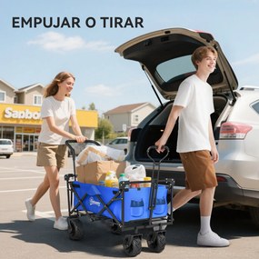 Skládací transportní vozík Outsunny s univerzálními koly, skládací ruční vozík s plachtou a nastavitelnou rukojetí, maximální nosnost 68 kg pro zahra…