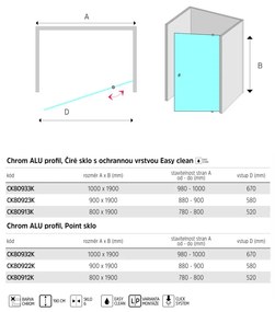 Mereo Lima sprchové dveře pivotové 100x190 cm sklo Čiré 6 mm ALU chrom CK80933K