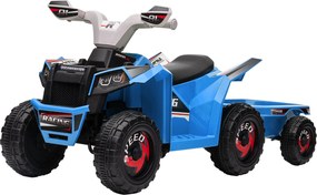 HOMCOM Dětský elektrický čtyřkolka 6V, D dětské vozidlo, Elektrické auto s přívěsem pro děti 1,5-3 roky, 2,5 km/h, Kovové, 106 x 41,5 x 48,5 cm, Modré